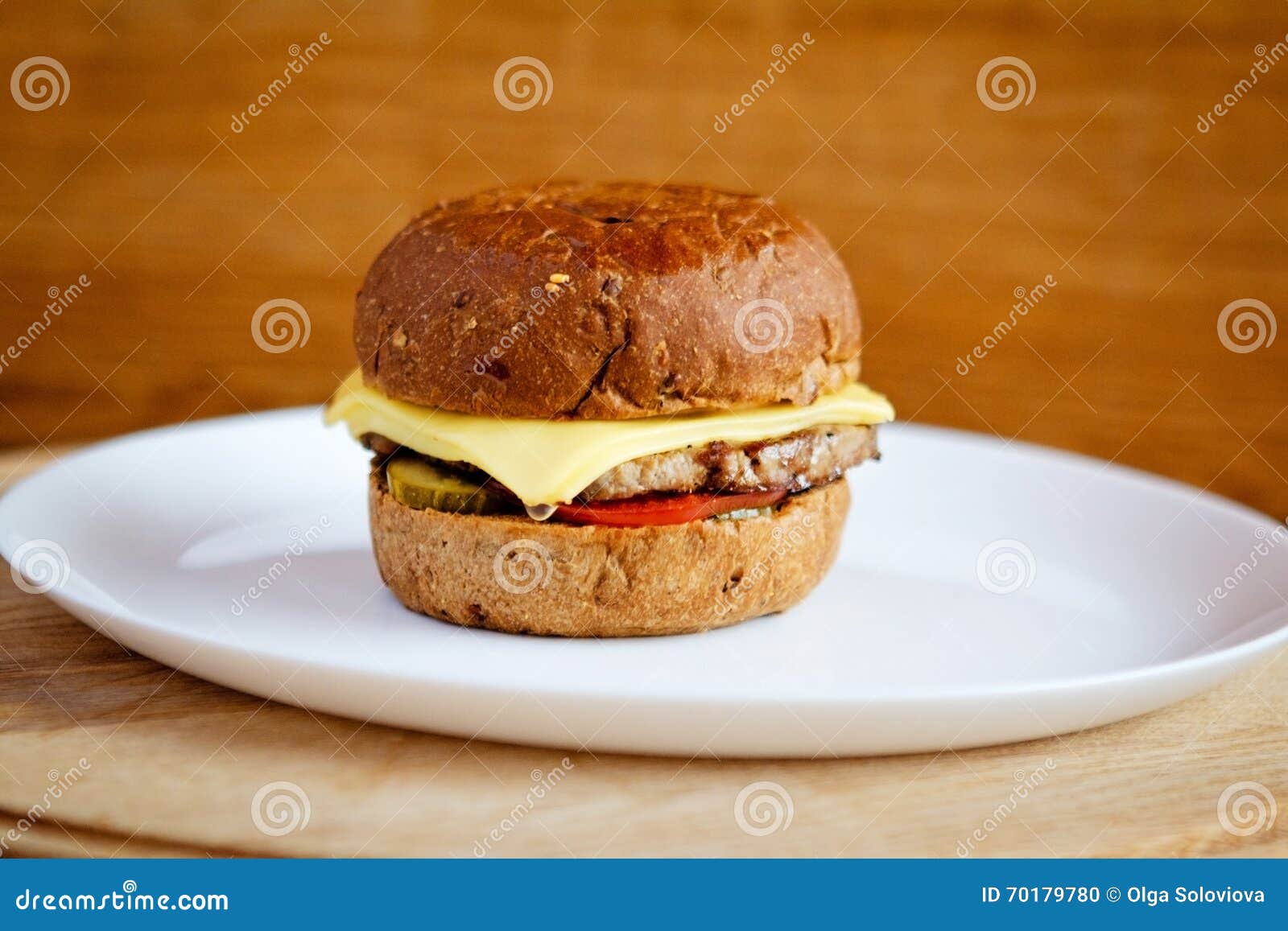 Burger on the plate stock photo. Image of dinner, eating - 70179780