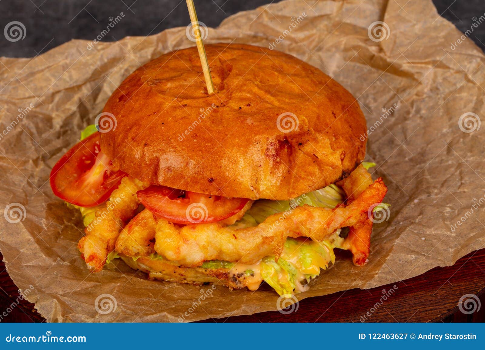 Burger with prawn stock image. Image of vegetable, lunch - 122463627