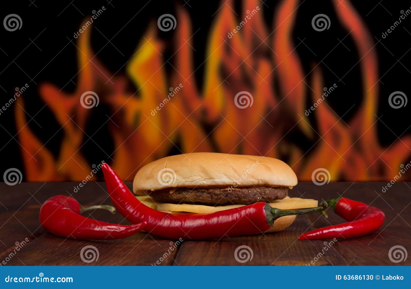 Burger and Red Chilli Pepper Stock Photo - Image of hamburger ...