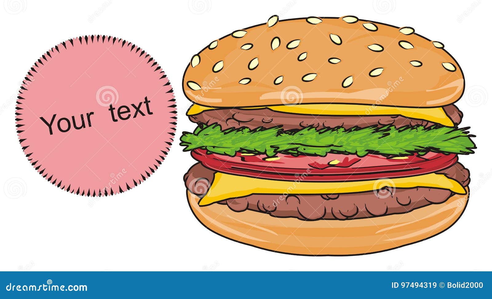 Burger and round sign stock illustration. Illustration of fatty - 97494319