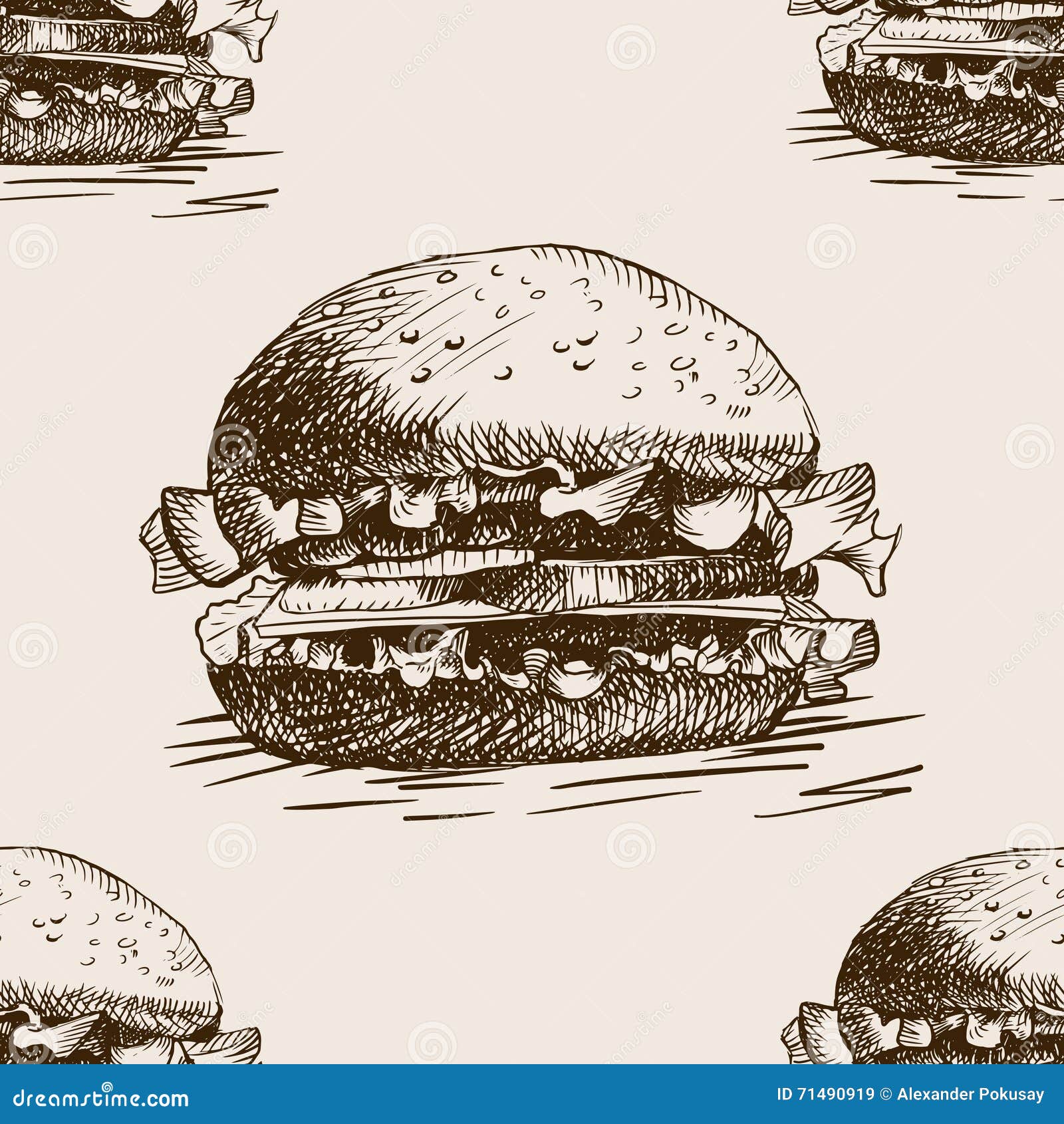 Burger Sandwich Sketch Seamless Pattern Vector Stock Vector ...