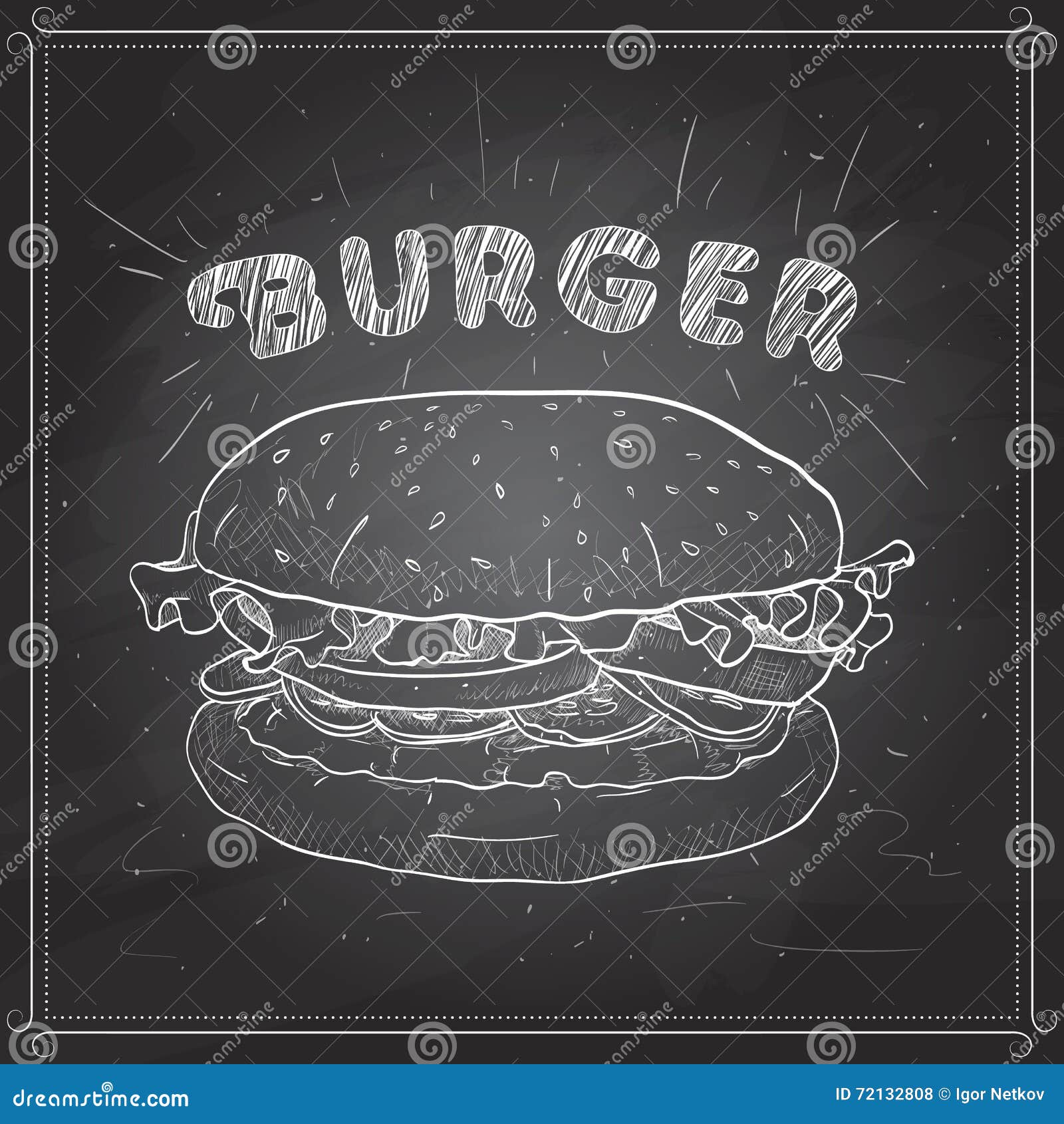 Burger Scetch on a Black Board Stock Vector - Illustration of delicious ...