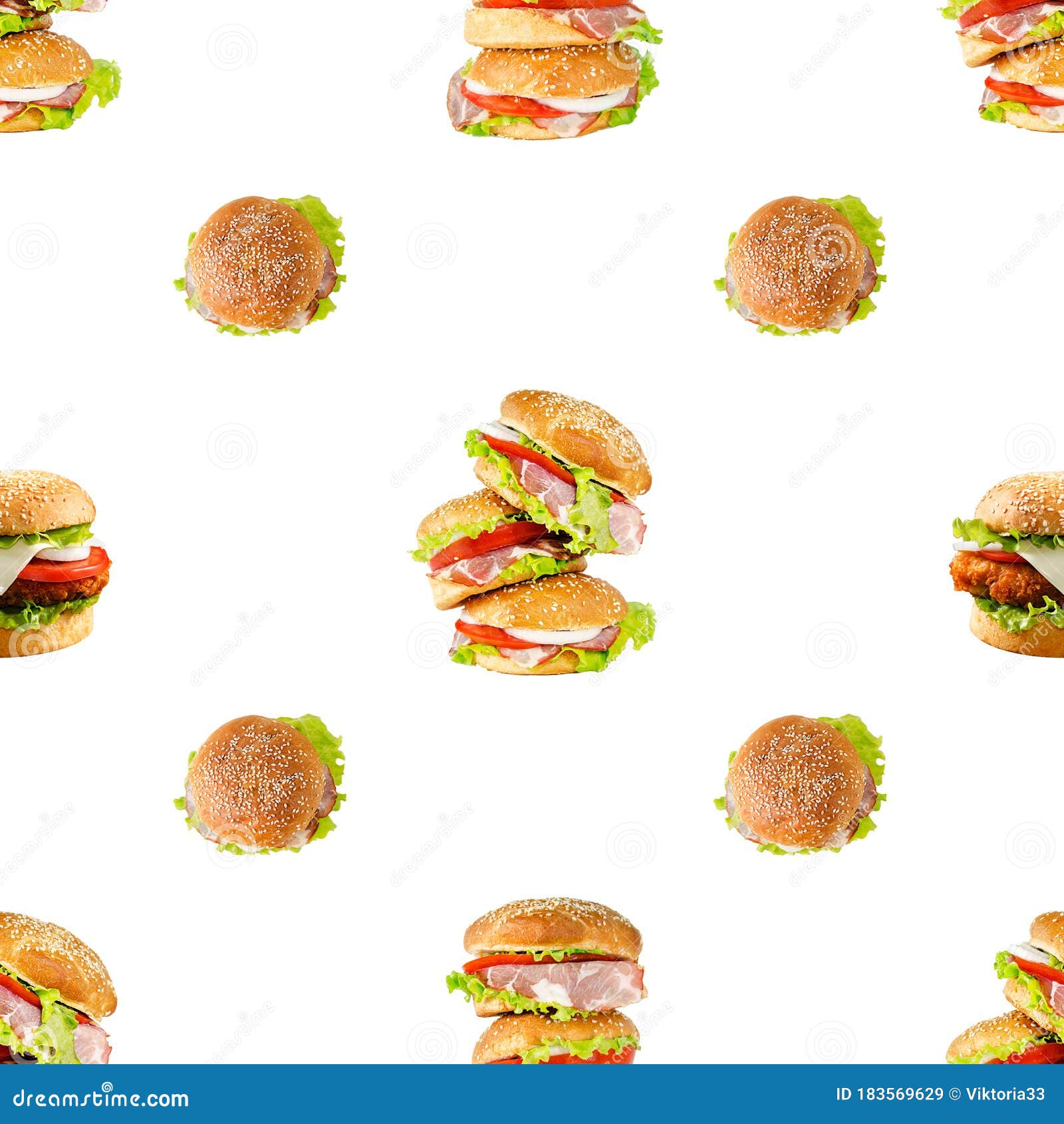 Burger Seamless Continuous Pattern Background Design, Isolated on White ...