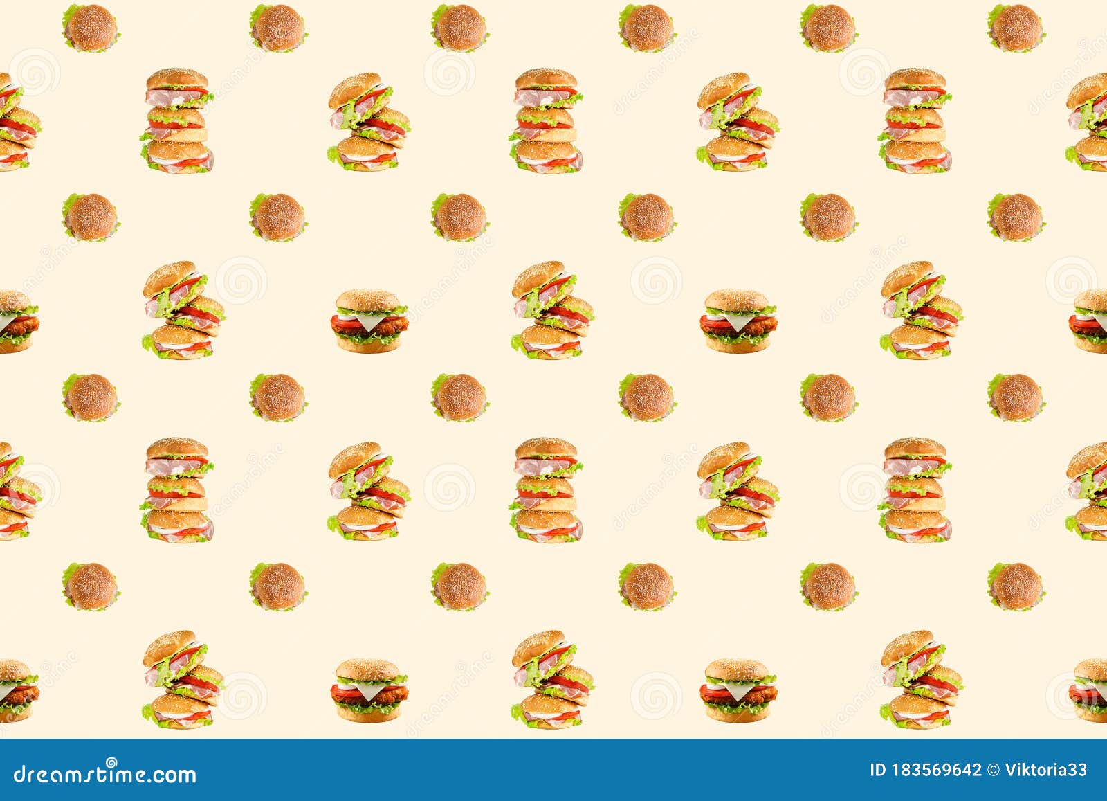 Burger Seamless Continuous Pattern Background Design, Isolated on White ...