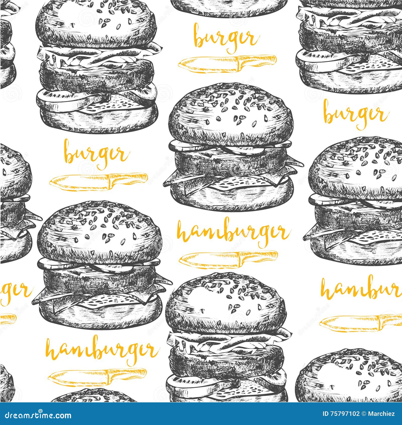 Burger Seamless Pattern Background. Stock Vector - Illustration of ...