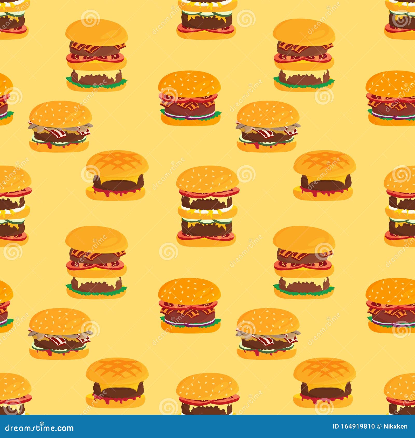 Burger Seamless Pattern. Hamburger Motif. Fast Food Line Emblem ...
