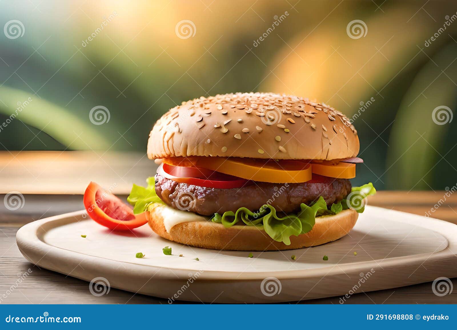 Burger with Sesame Seed Bun and Fresh Vegetables Isolated on a White ...