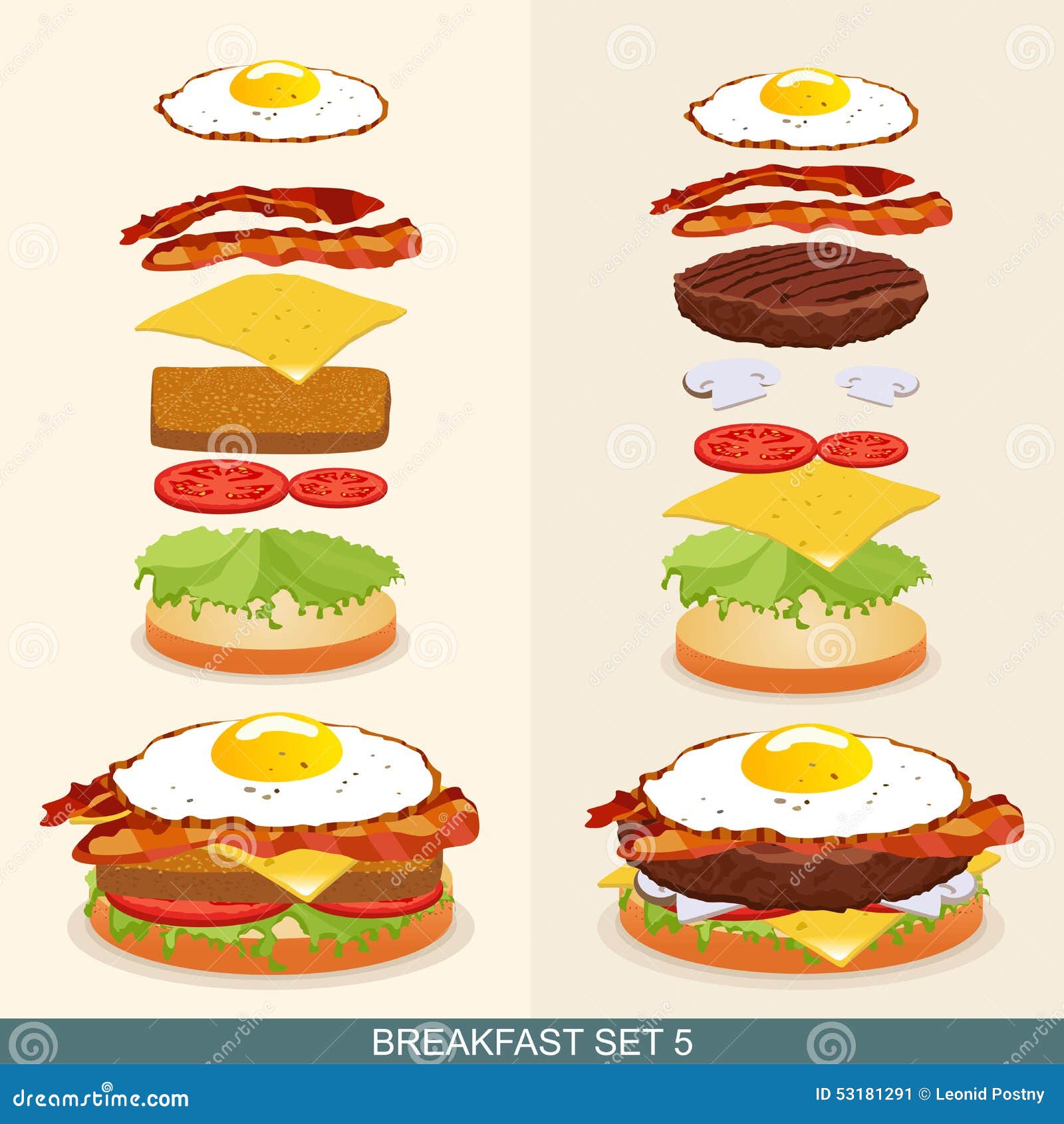 Burger set 5 stock illustration. Illustration of delicious - 53181291