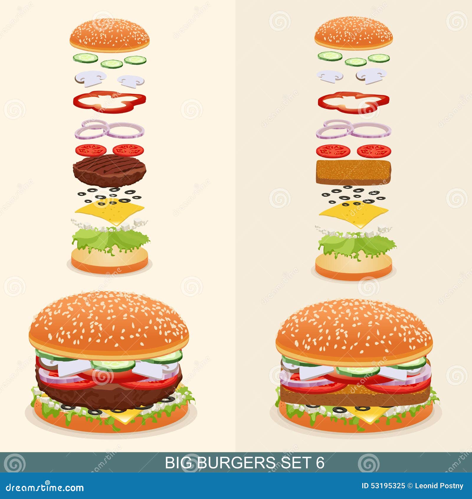 Burger set 6 stock illustration. Illustration of juicy - 53195325