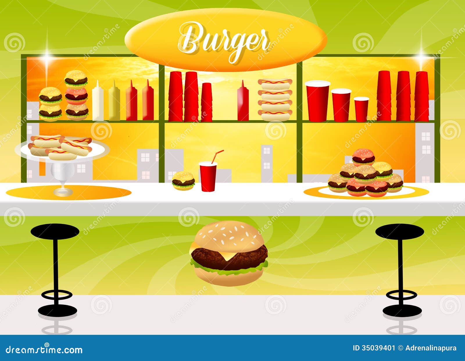 Burger shop stock illustration. Illustration of colorful - 35039401