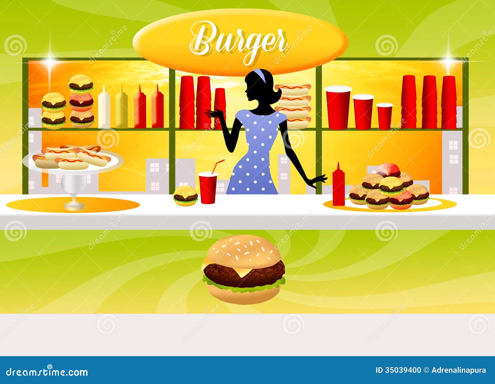 Burger shop stock illustration. Illustration of girl - 35039400