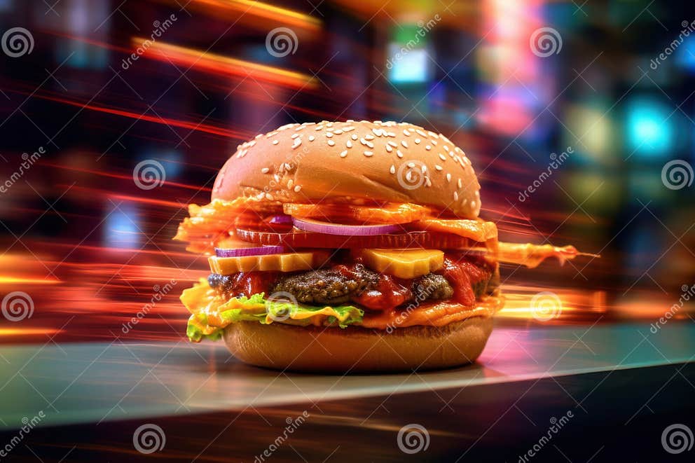 Burger is Sitting on a Table in Front of a Blurry Background, Created ...
