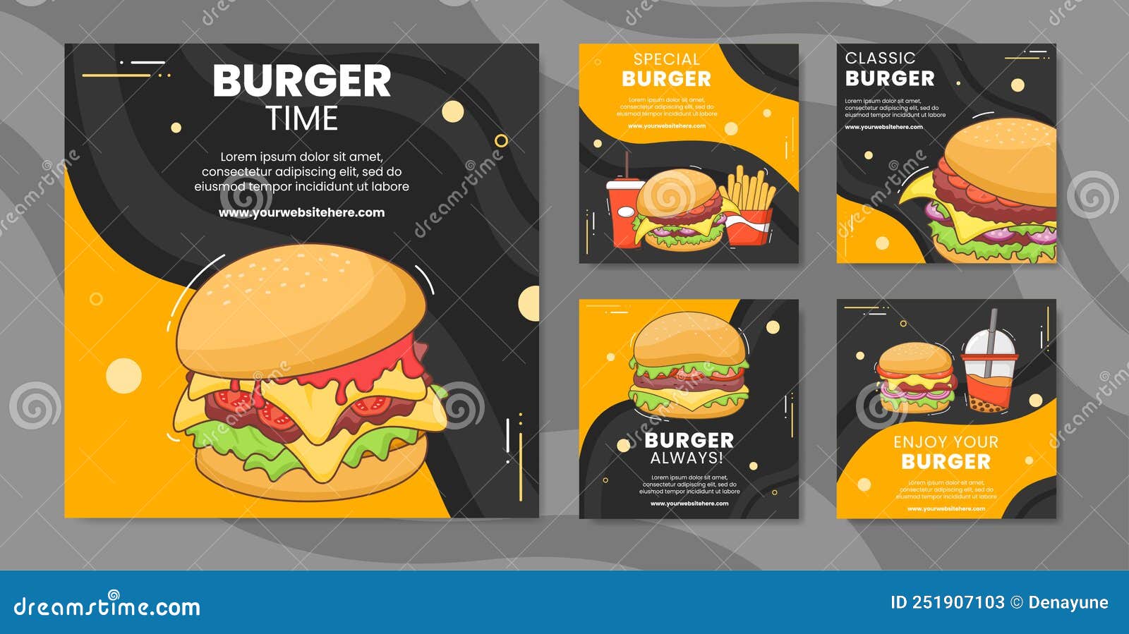 Burger Social Media Post Template Flat Cartoon Background Vector ...
