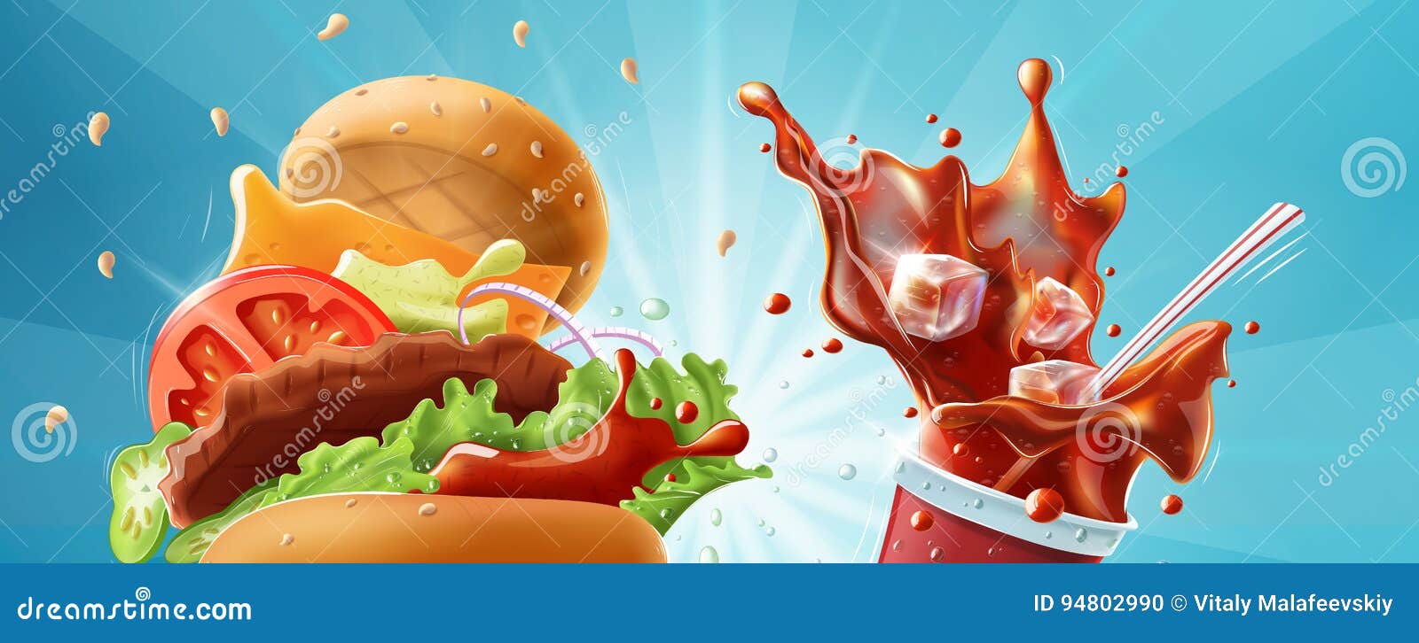 Burger and soda stock illustration. Illustration of soda - 94802990