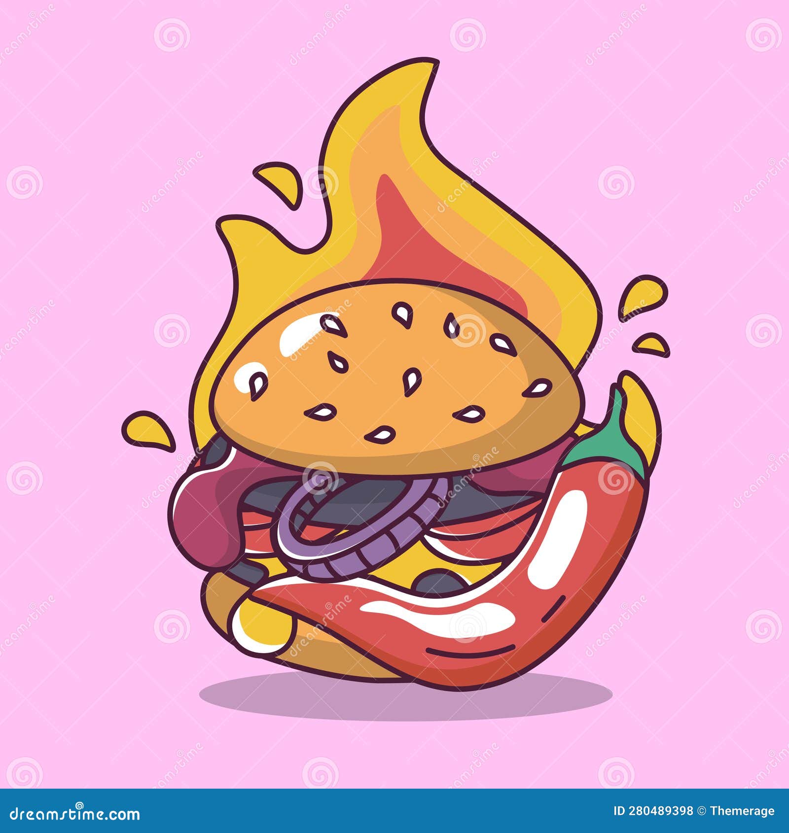 Burger Spicy Chili Fire Cartoon Style Illustration Vector Illustration ...