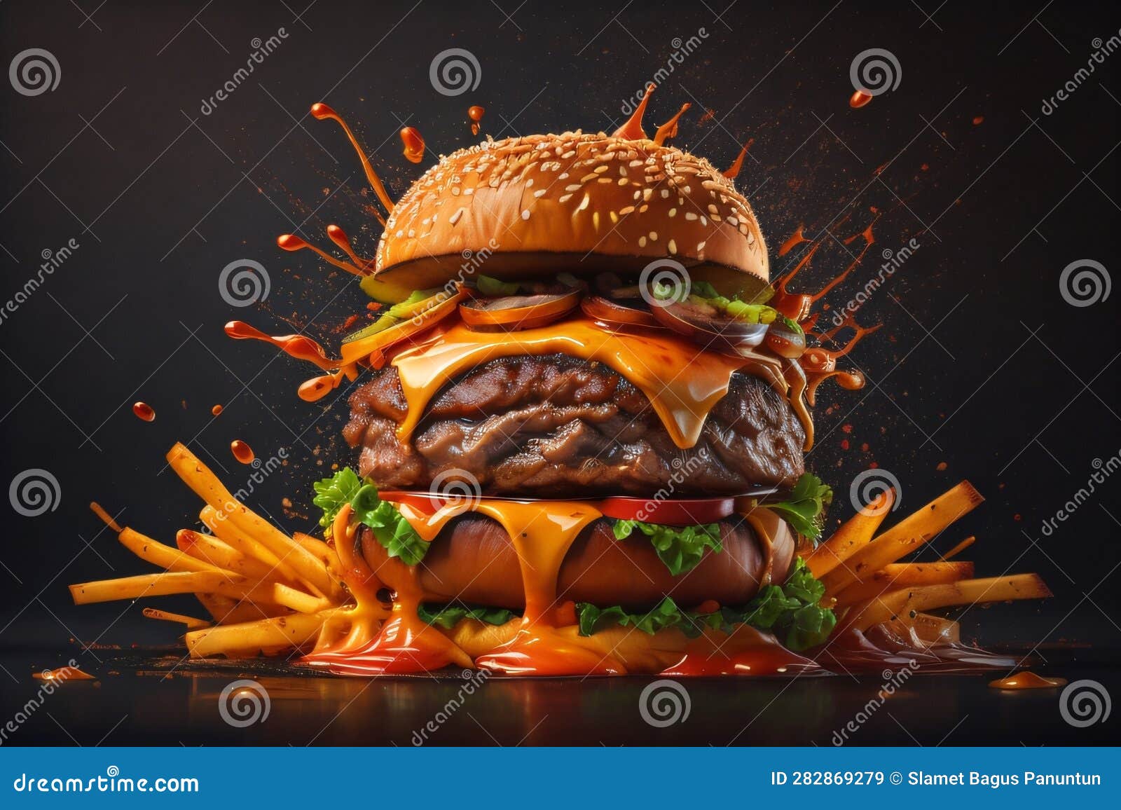 Burger with a Splash of Sauce Stock Image - Image of heart, splash ...