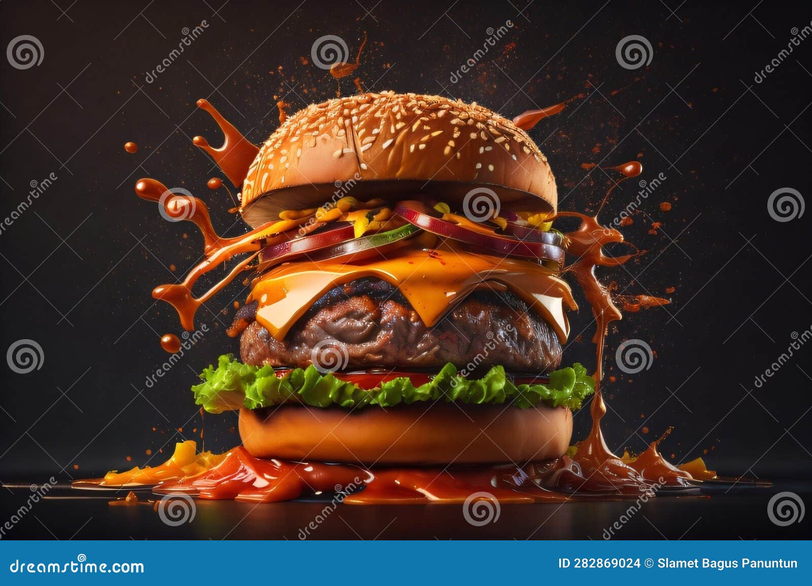Burger with a Splash of Sauce Stock Illustration - Illustration of ...
