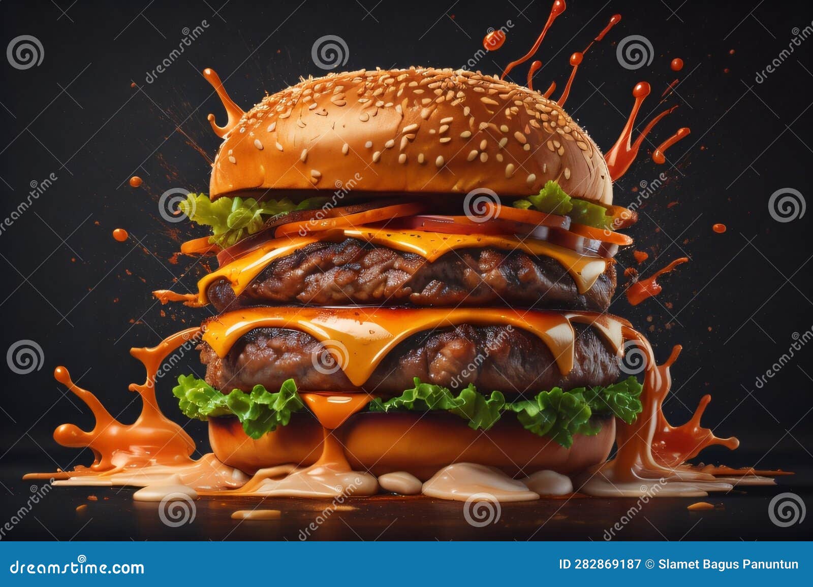 Burger with a Splash of Sauce Stock Illustration - Illustration of food ...