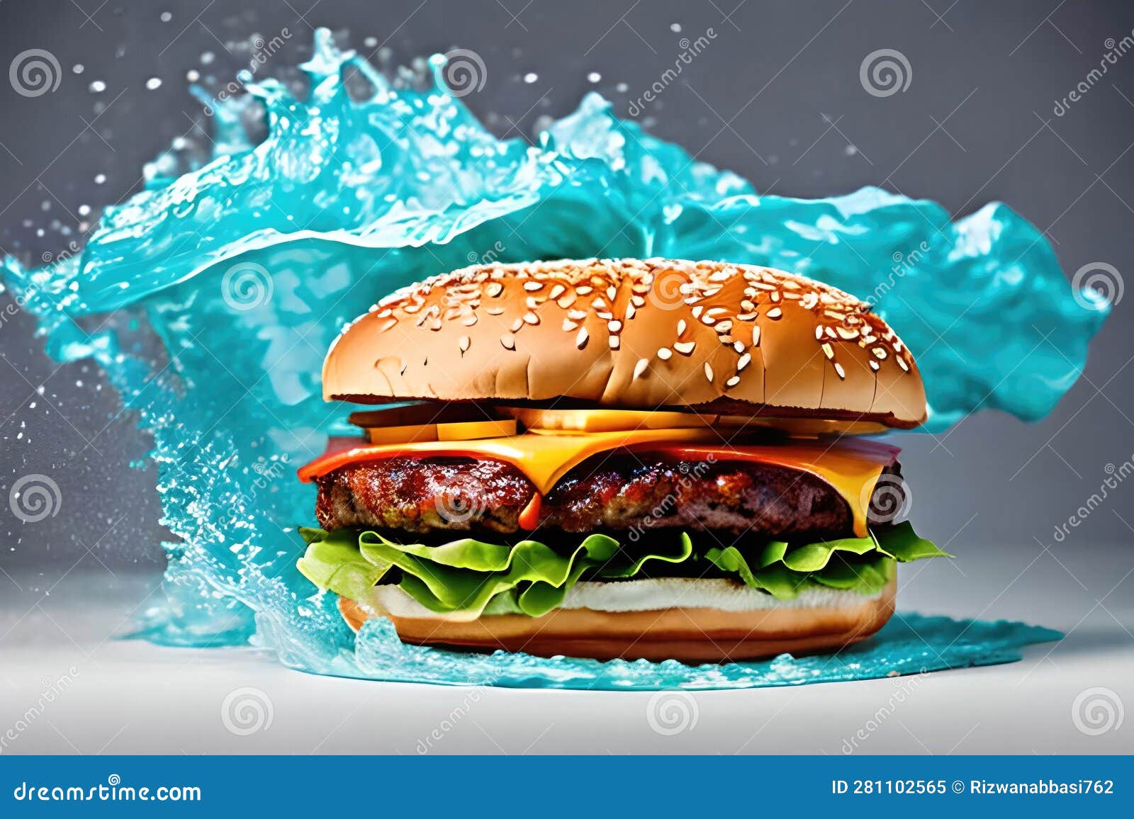 Burger with Splashing Water Background Stock Illustration ...
