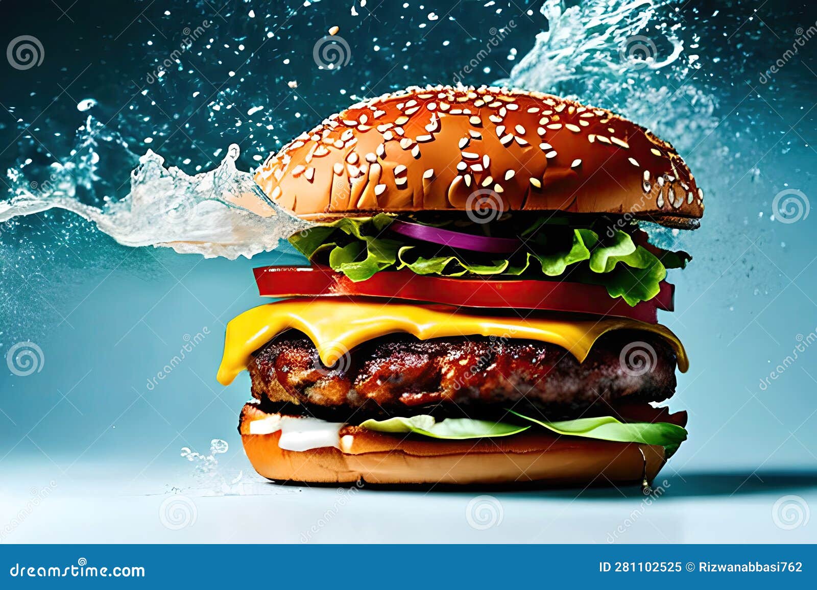 Burger with Splashing Water Background Stock Illustration ...