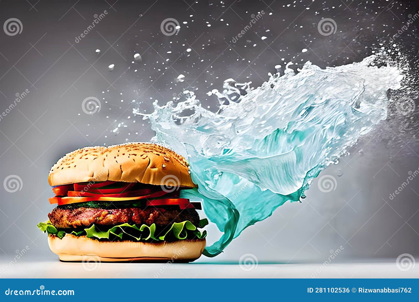 Burger with Splashing Water Background Stock Illustration ...