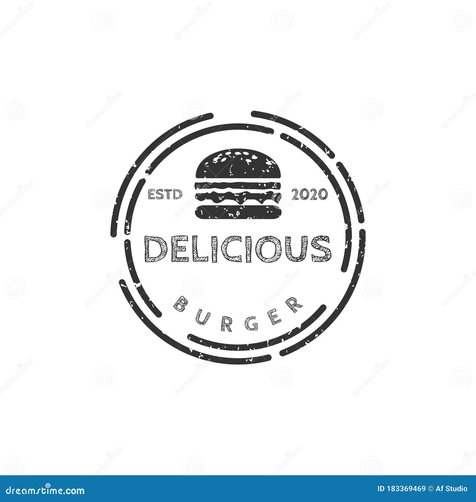 Burger Stamp Logo Design Inspiration with Hipster Drawing Style Stock ...