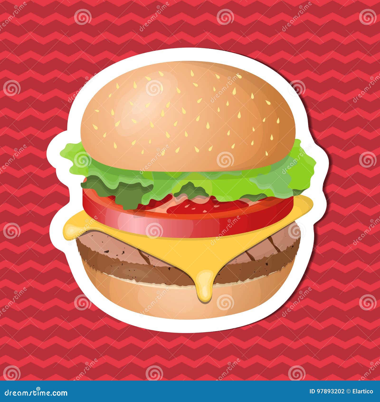 Burger Sticker on Red Striped Background. Graphic Design Elements for ...