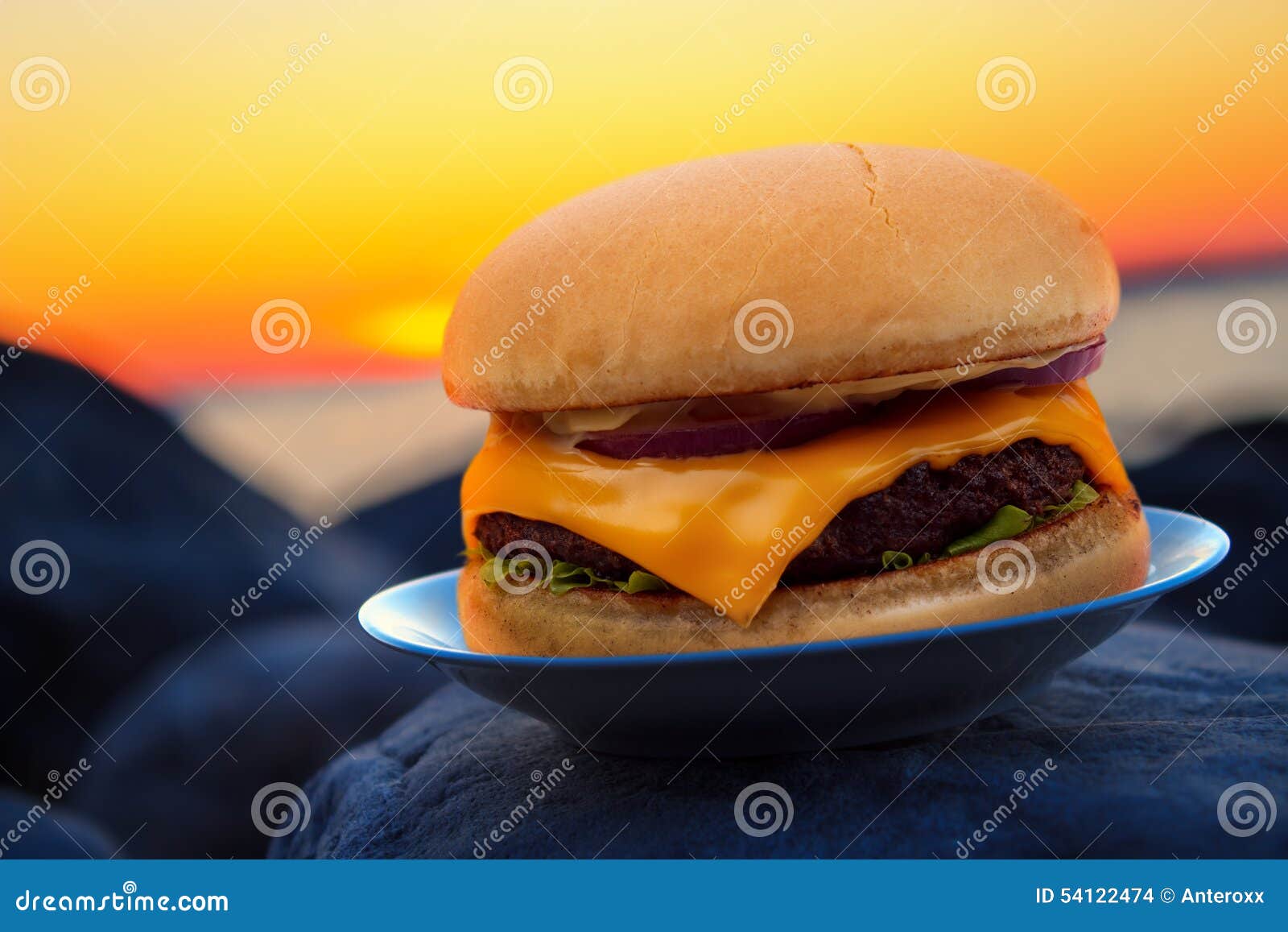 Burger and sunset stock photo. Image of outdoors, fastfood - 54122474