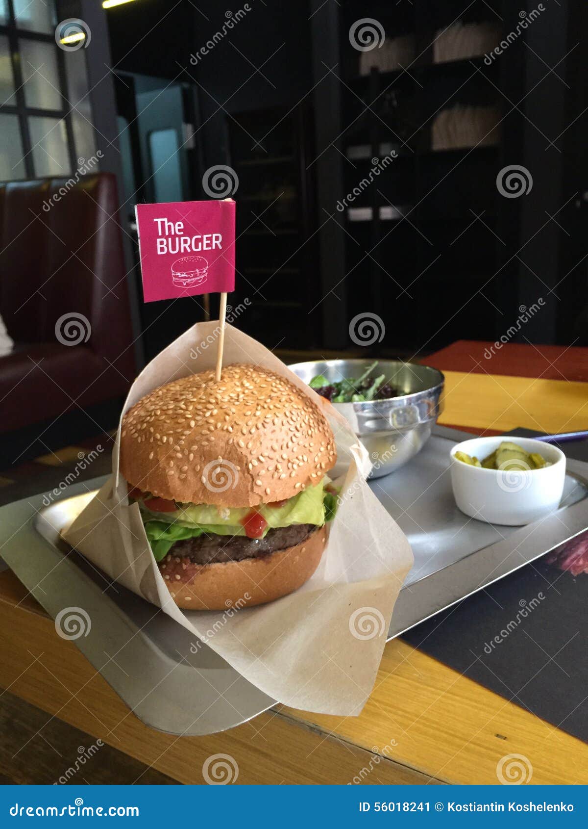 The burger editorial photo. Image of table, food, cucumber - 56018241