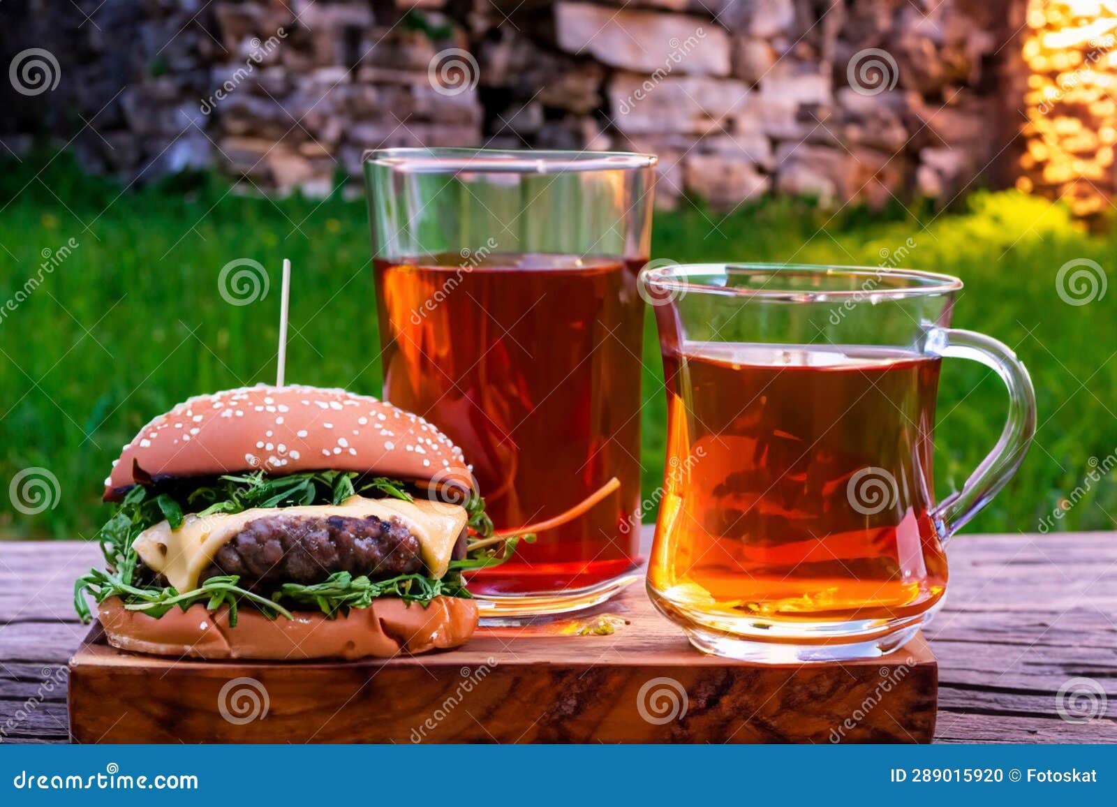 Burger and Tea stock illustration. Illustration of tasty - 289015920