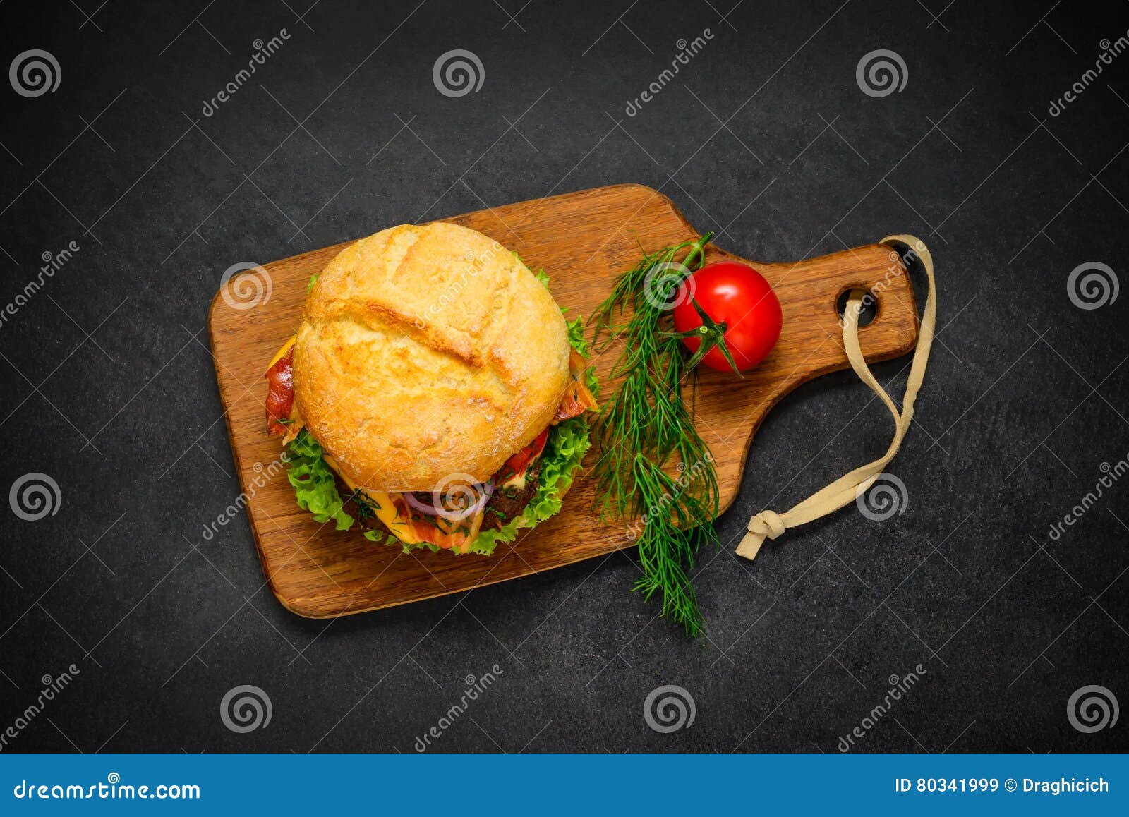 Burger in Top View stock image. Image of tomato, tasty - 80341999