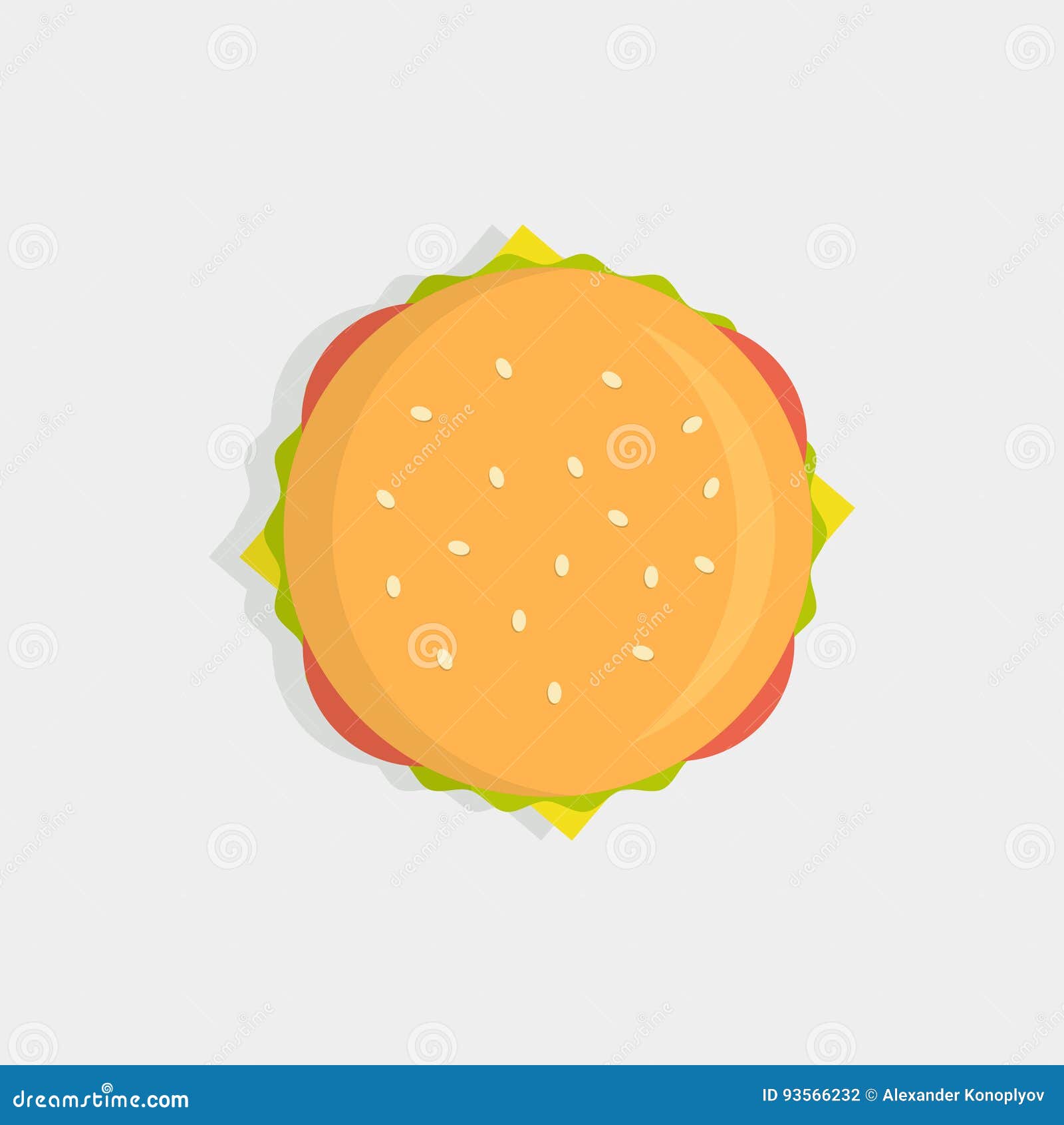Burger top view stock vector. Illustration of flat, salad - 93566232