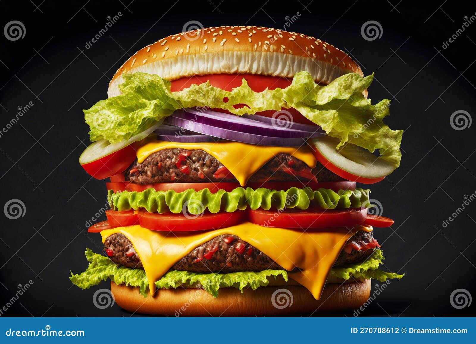Burger with Two Layers of Spreading Cheese and Two Juicy Beef Cutlets ...