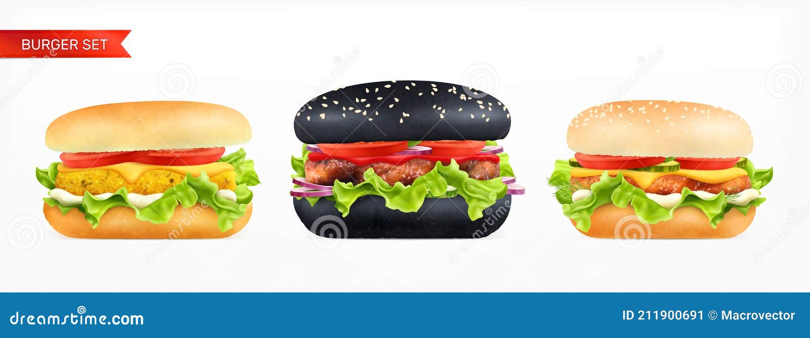 Burger Types Realistic Composition Stock Vector - Illustration of ...
