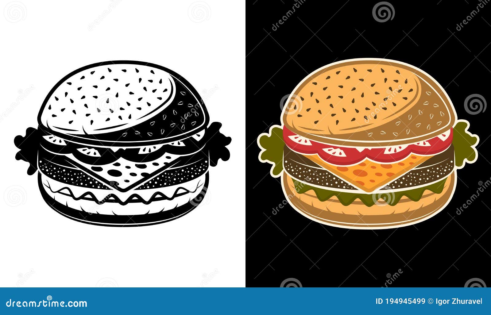 Burger Vector in Two Styles Black and Colored Stock Vector ...