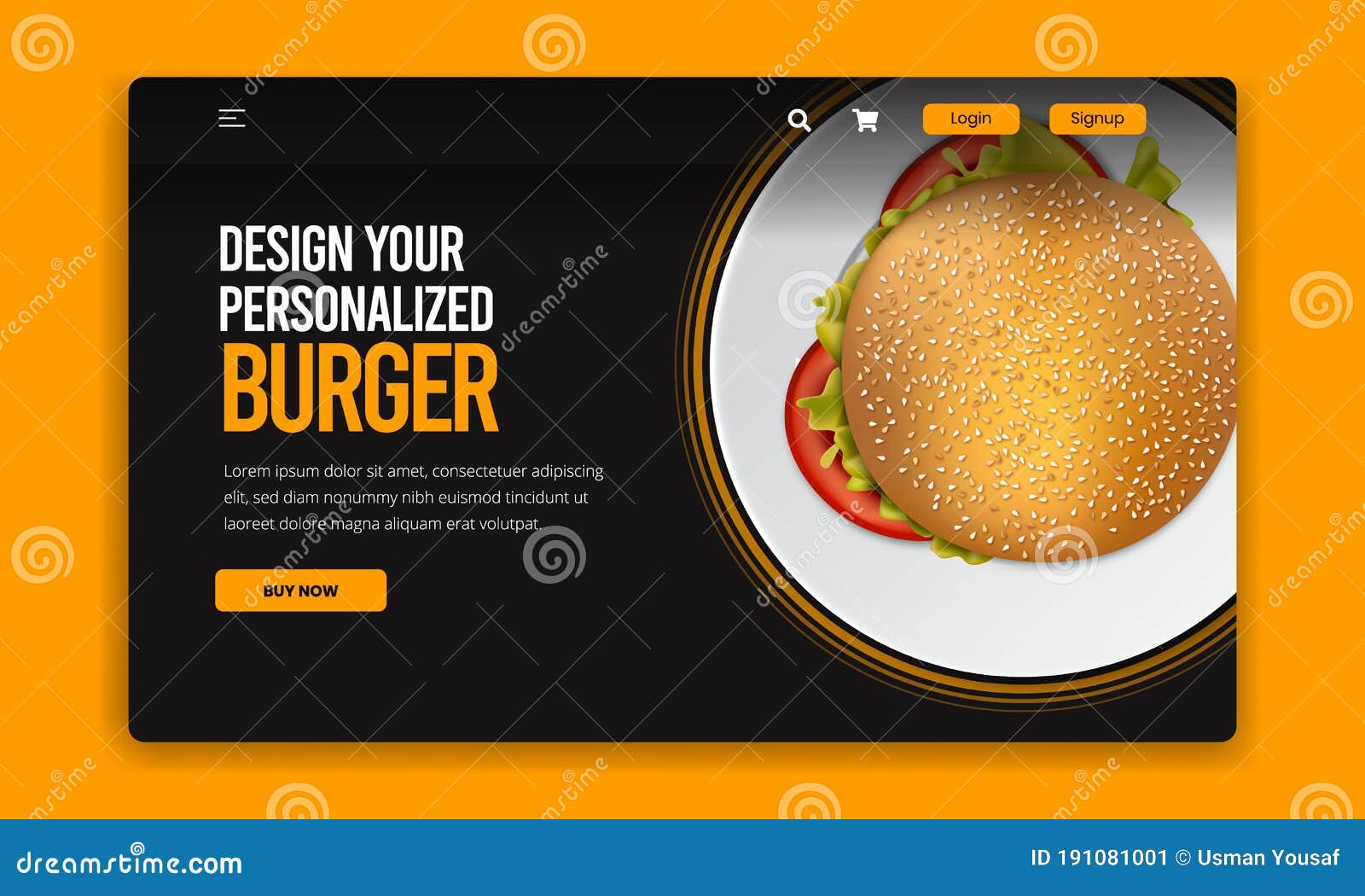 Burger Website UI Template Design - User Interface Design Screen Stock ...