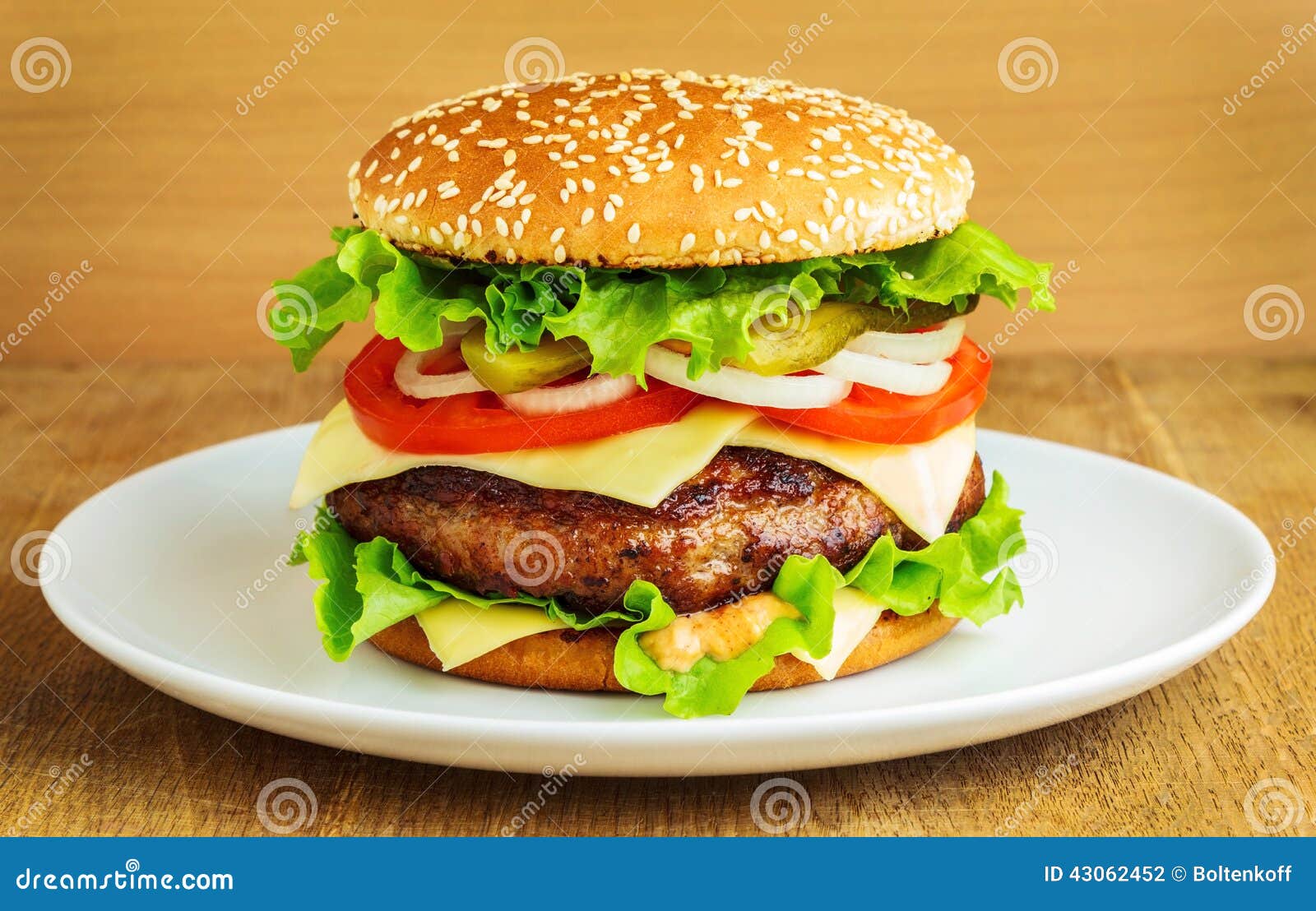 Burger in a white plate stock photo. Image of bread, rustic - 43062452