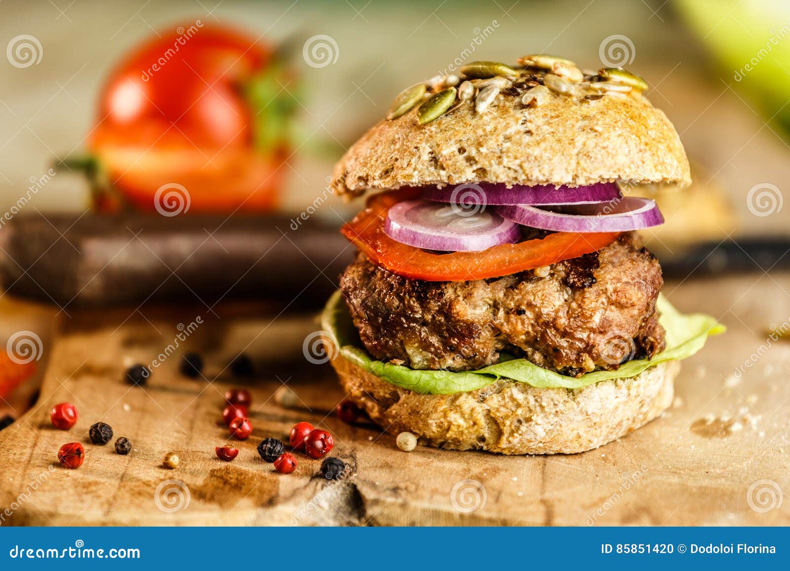 Burger and Whole Wheat Bread Stock Photo - Image of calorie, beef: 85851420