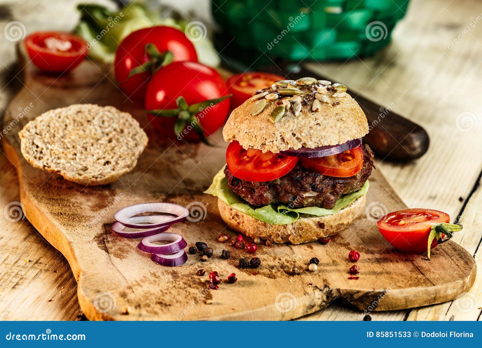 Burger and Whole Wheat Bread Stock Image - Image of fiber, grain: 85851533