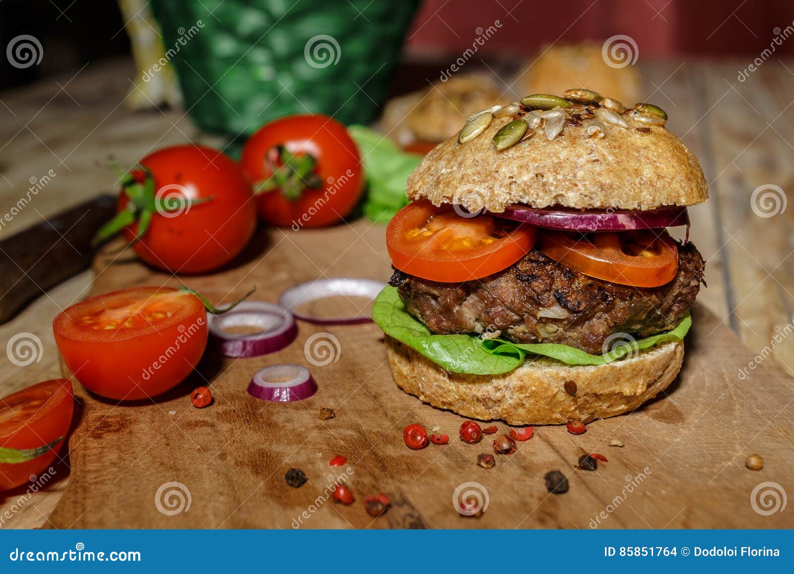Burger and Whole Wheat Bread Stock Photo - Image of ingredients, diet ...