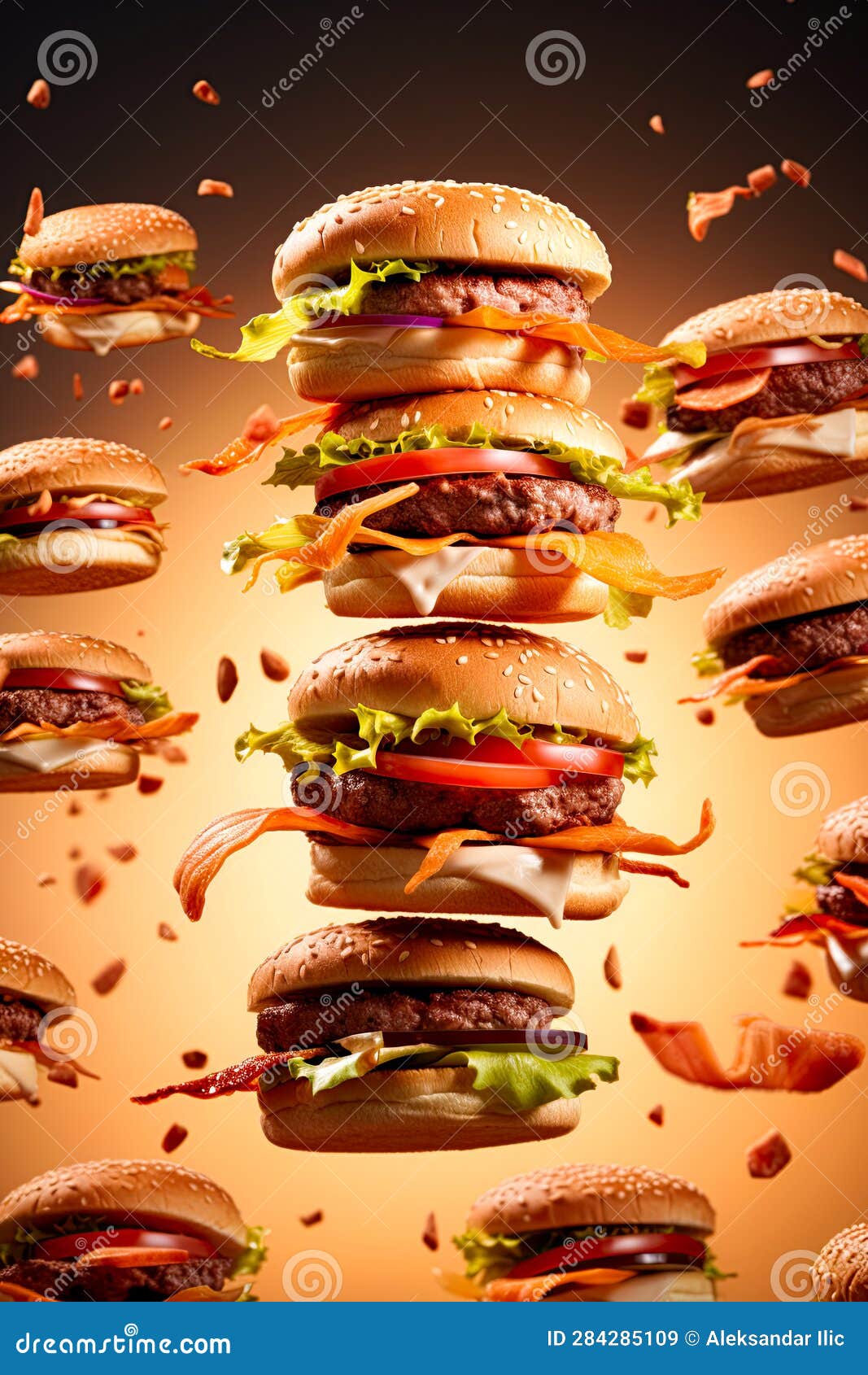 Burgers Falling. Ai Generative Image Stock Illustration - Illustration ...