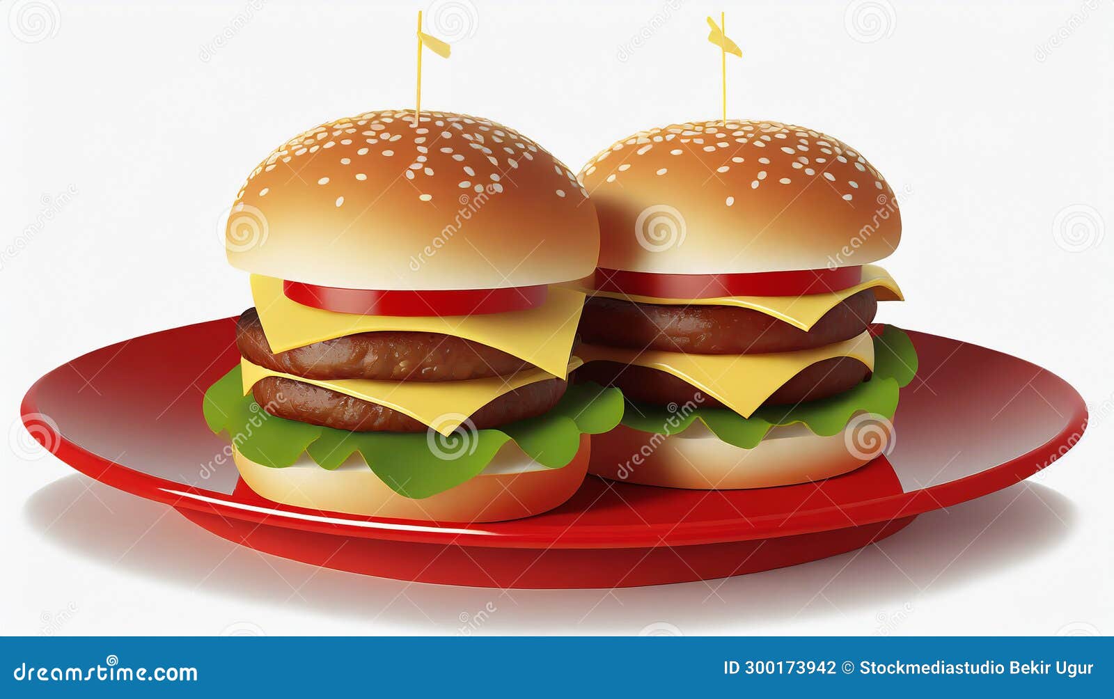 Layered Illusions Photorealistic Hamburgers On A Red Plate Stock