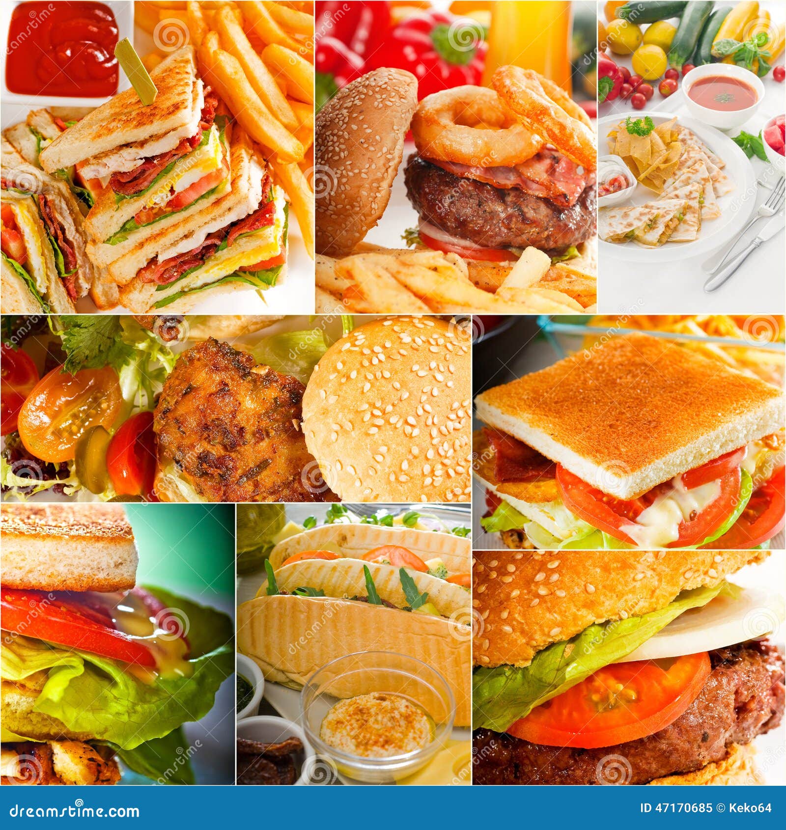 Burgers and Sandwiches Collection on a Collage Stock Image - Image of ...