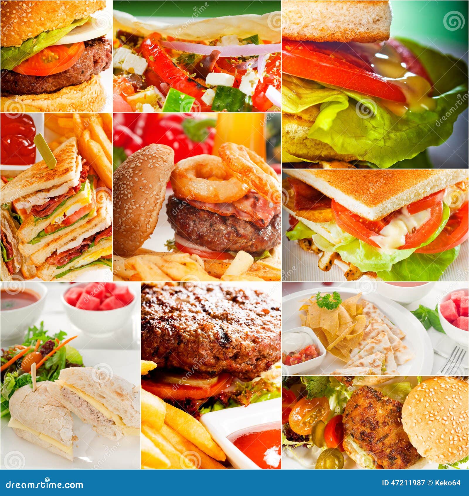 Burgers and Sandwiches Collection on a Collage Stock Image - Image of ...