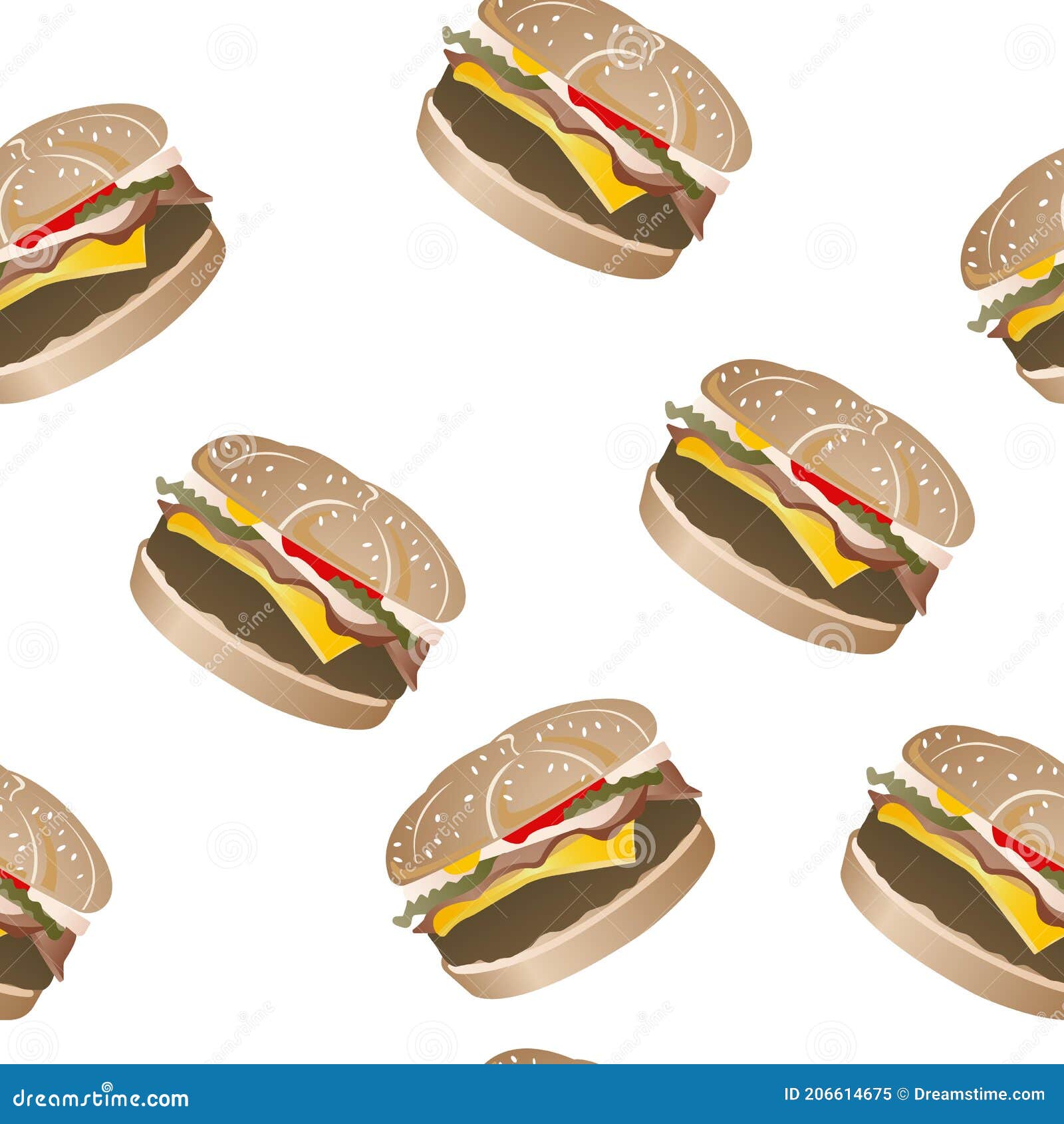 Burgers Seamless Pattern. Vector Illustration Isolated on White ...