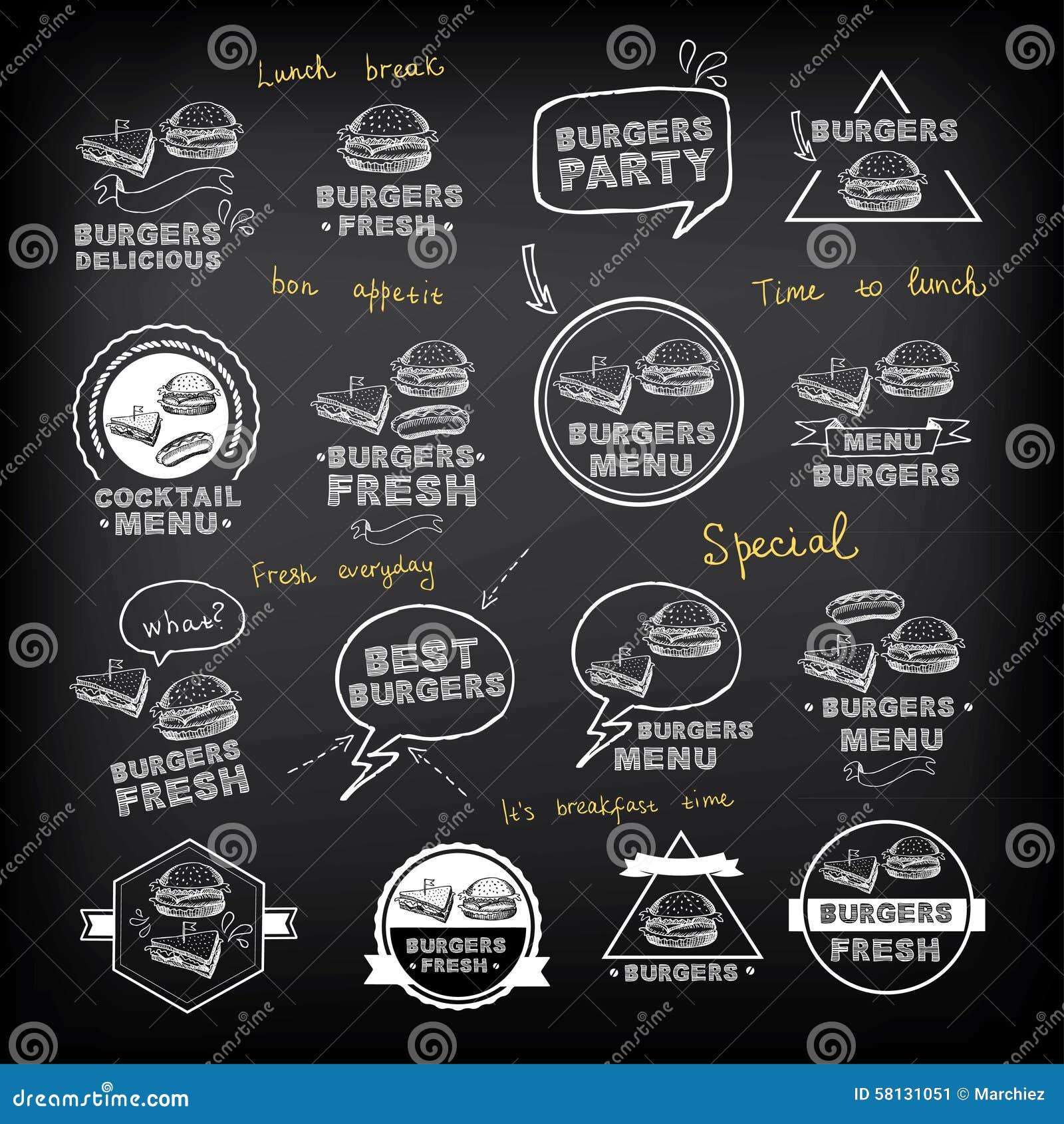 Burgers Set of Icons Menu, Vector Illustration. Stock Vector ...