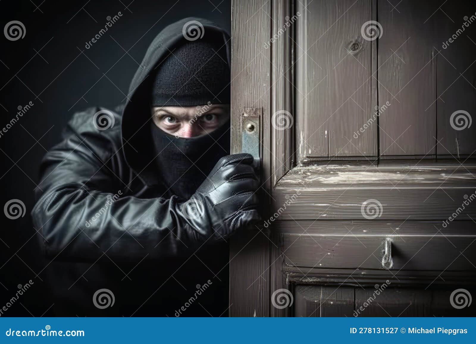 A Burglar Breaking Down a Flat Door Created with Generative AI ...