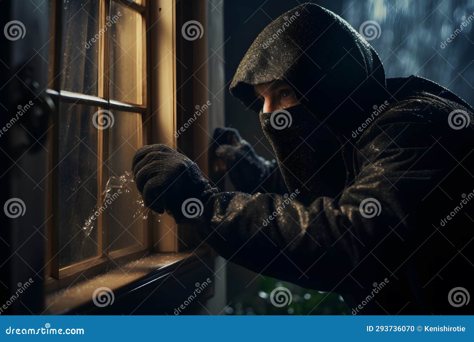 Burglar Breaking into House at Night Stock Illustration - Illustration ...