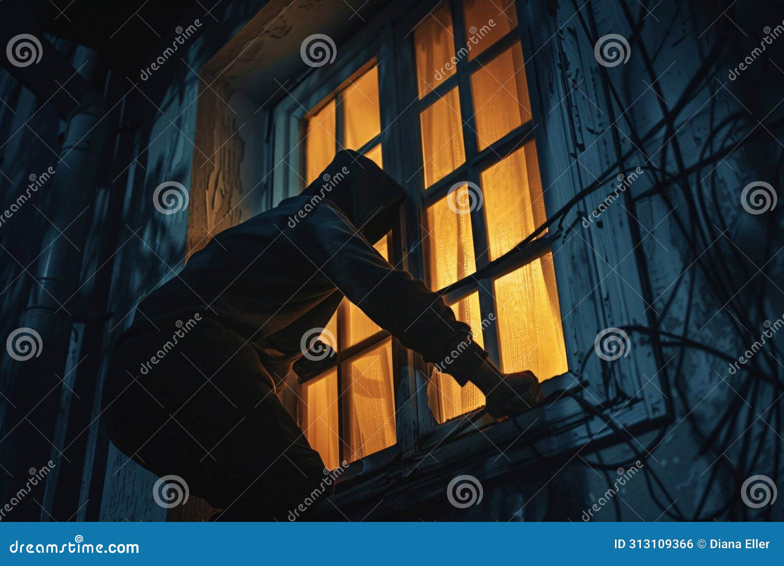 Burglar Breaking into a House from Window Stock Illustration ...