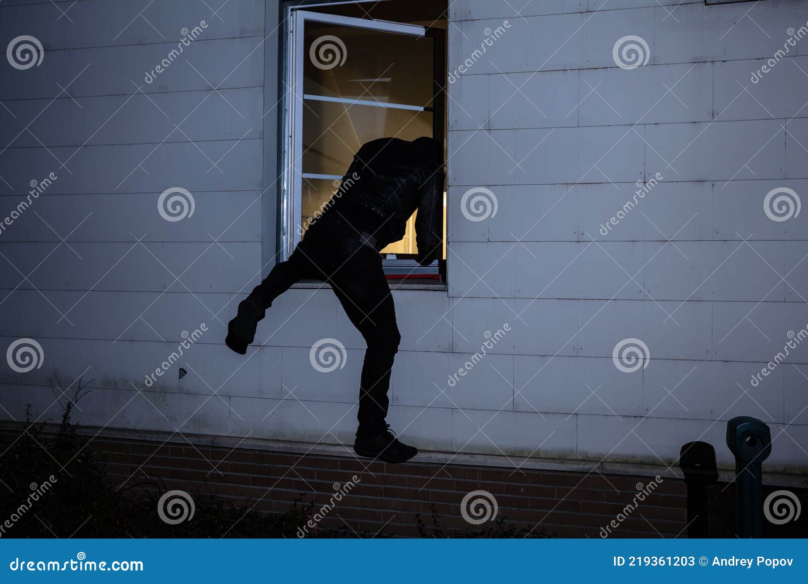 Burglar Entering in a House through a Window Stock Image - Image of ...